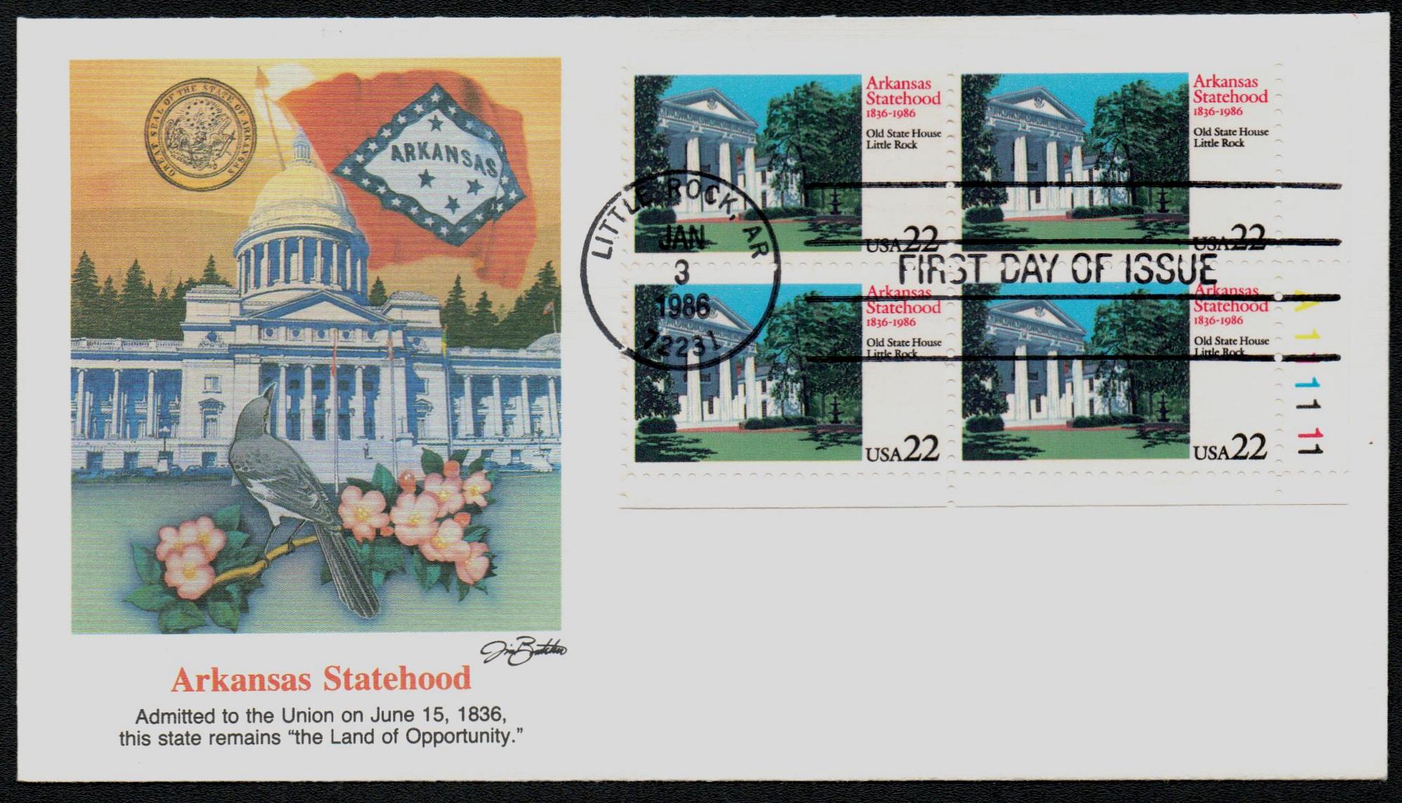 2167 - 1986 22c Arkansas Statehood - Mystic Stamp Company