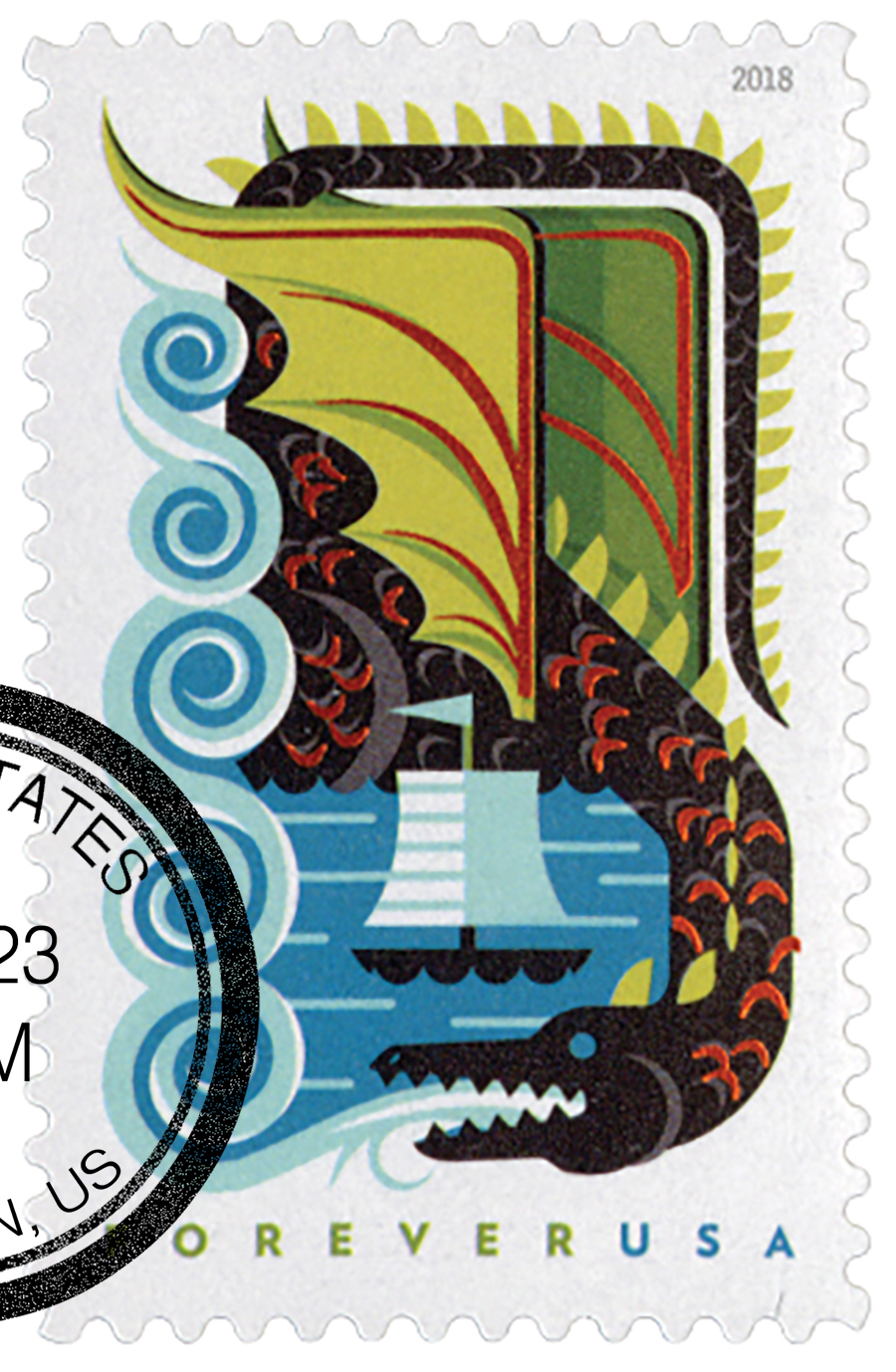 5309 - 2018 First-Class Forever Stamp - Dragons: Black Dragon with ...