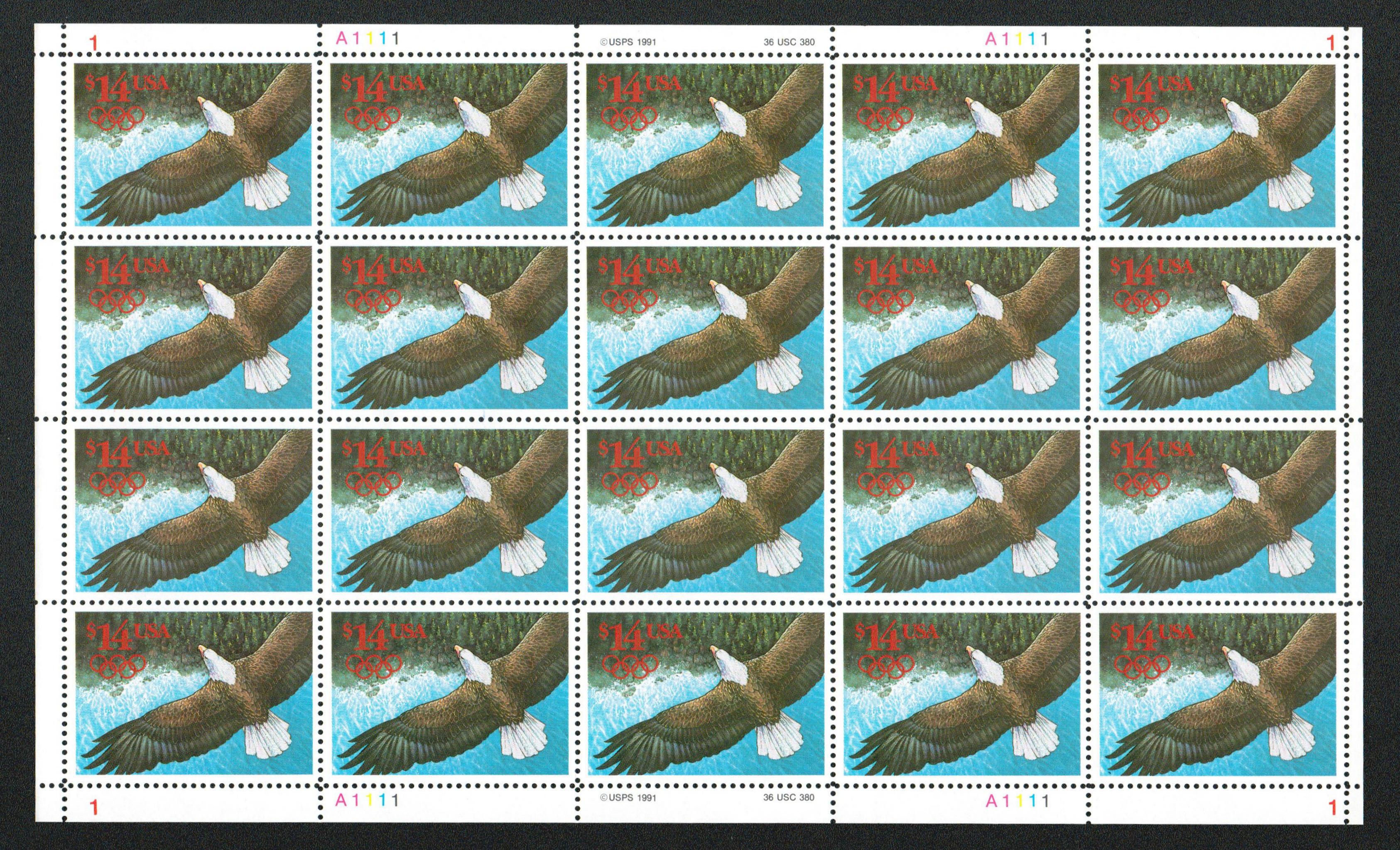 2542 - 1991 $14.00 Eagle, International Express Mail - Mystic Stamp Company