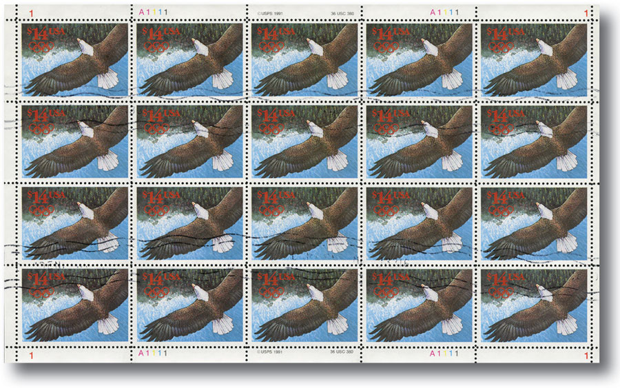 2542 - 1991 $14.00 Eagle, International Express Mail - Mystic Stamp Company
