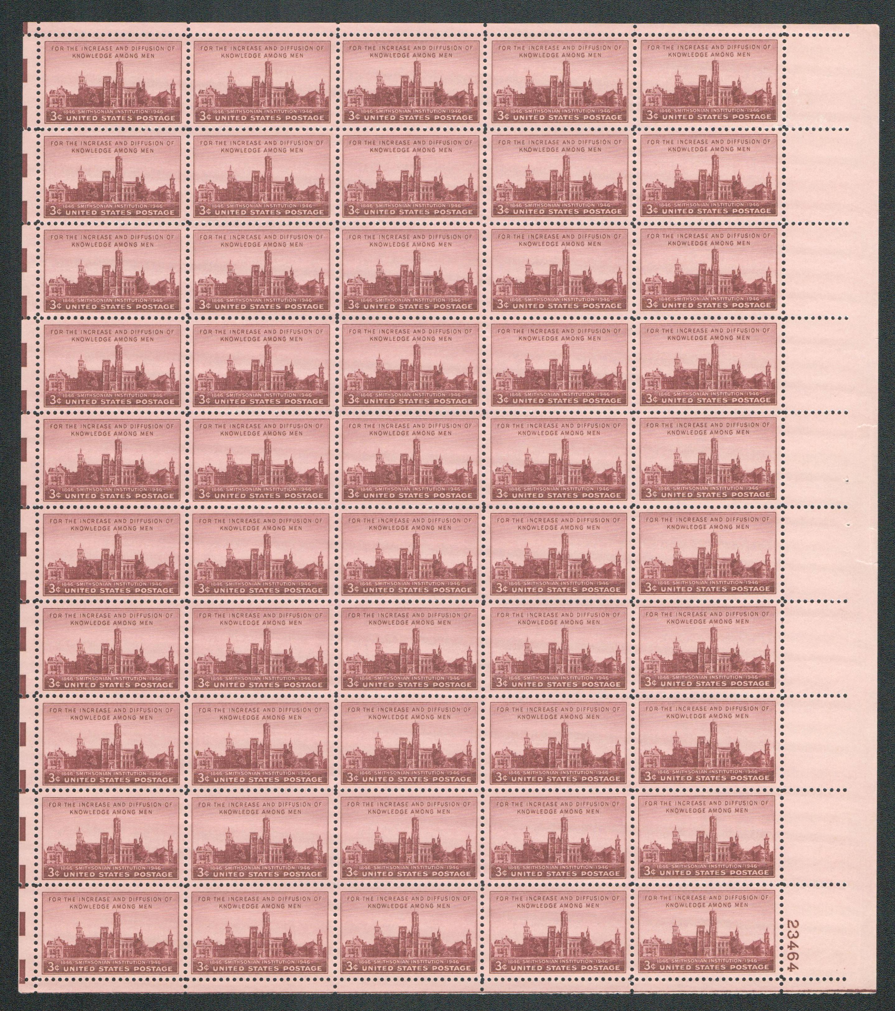 943 - 1946 3c Smithsonian Institution - Mystic Stamp Company
