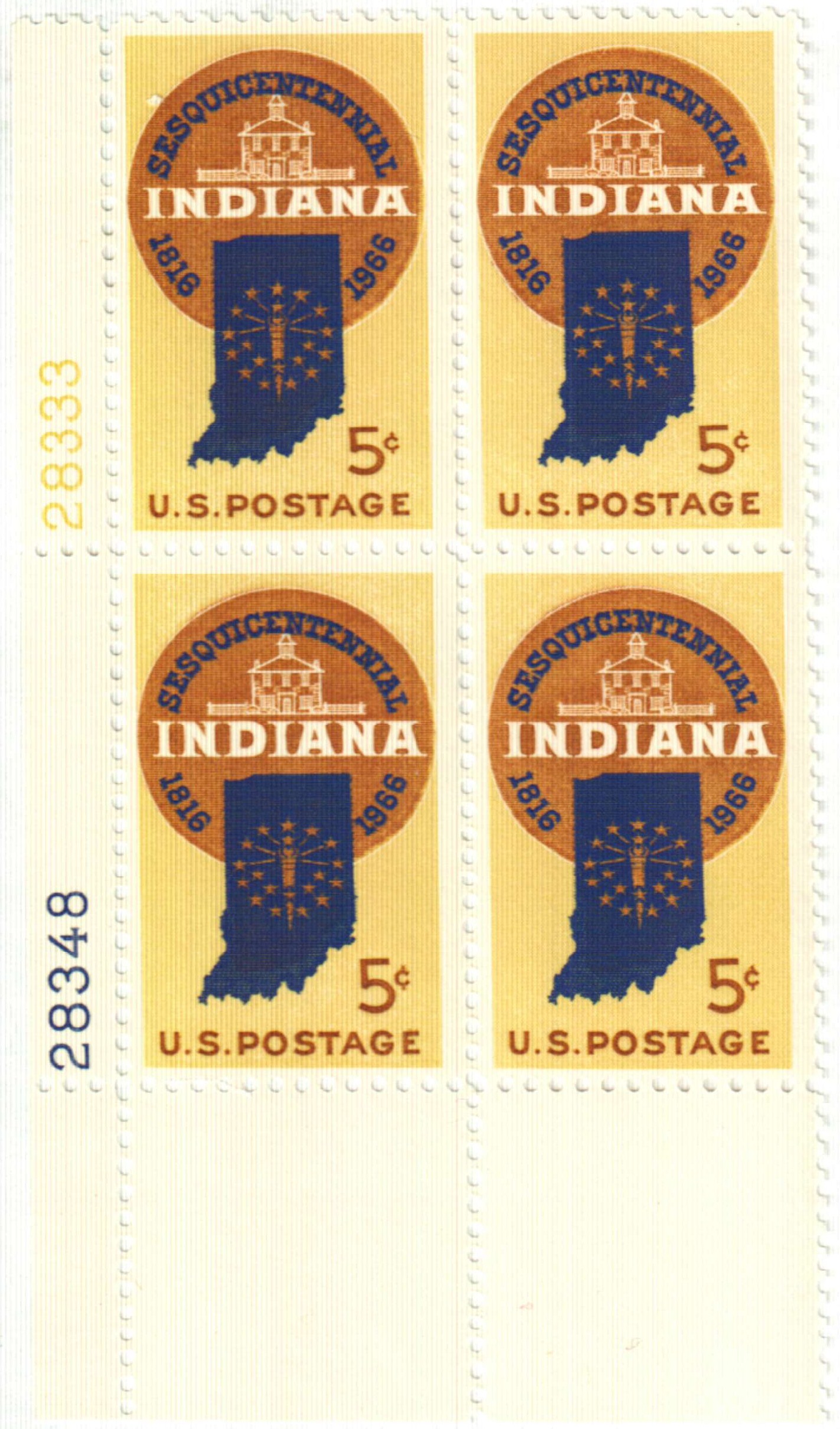 1308 - 1966 5c Indiana Statehood - Mystic Stamp Company