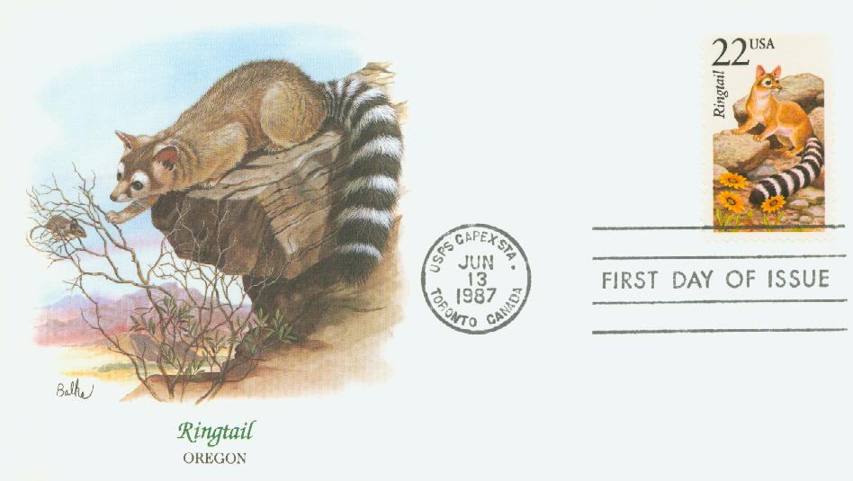 2302 - 1987 22c North American Wildlife: Ringtail - Mystic Stamp Company