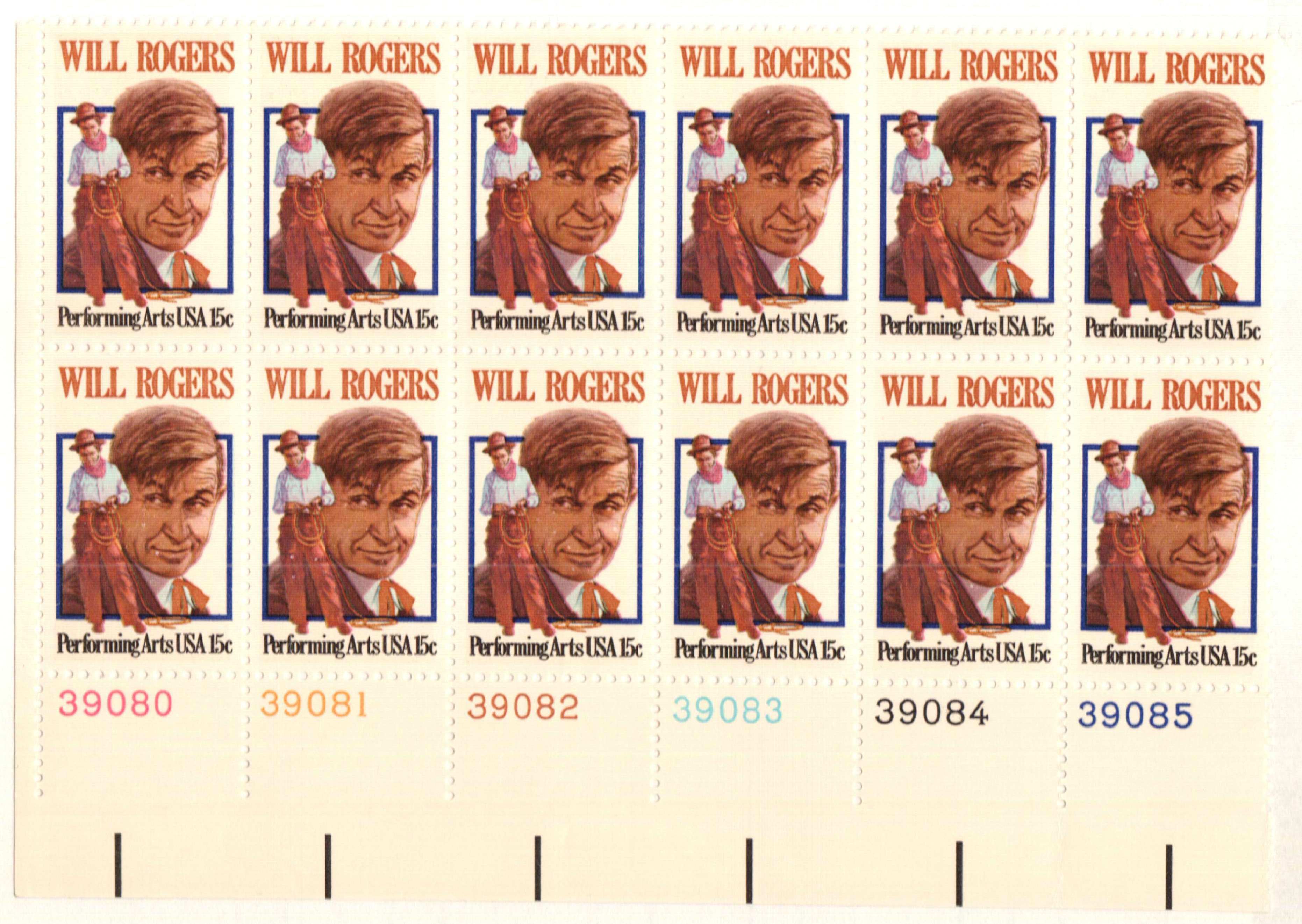 1801 - 1979 15c Performing Arts: Will Rogers - Mystic Stamp Company