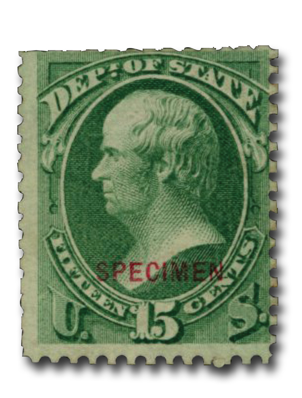 O64S - 1875 15c Official Mail Stamp - bluish green - Mystic Stamp Company