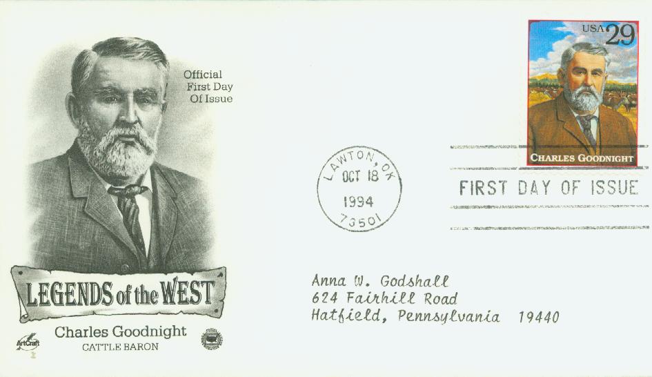2869l - 1994 29c Legends of the West: Charles Goodnight - Mystic Stamp ...