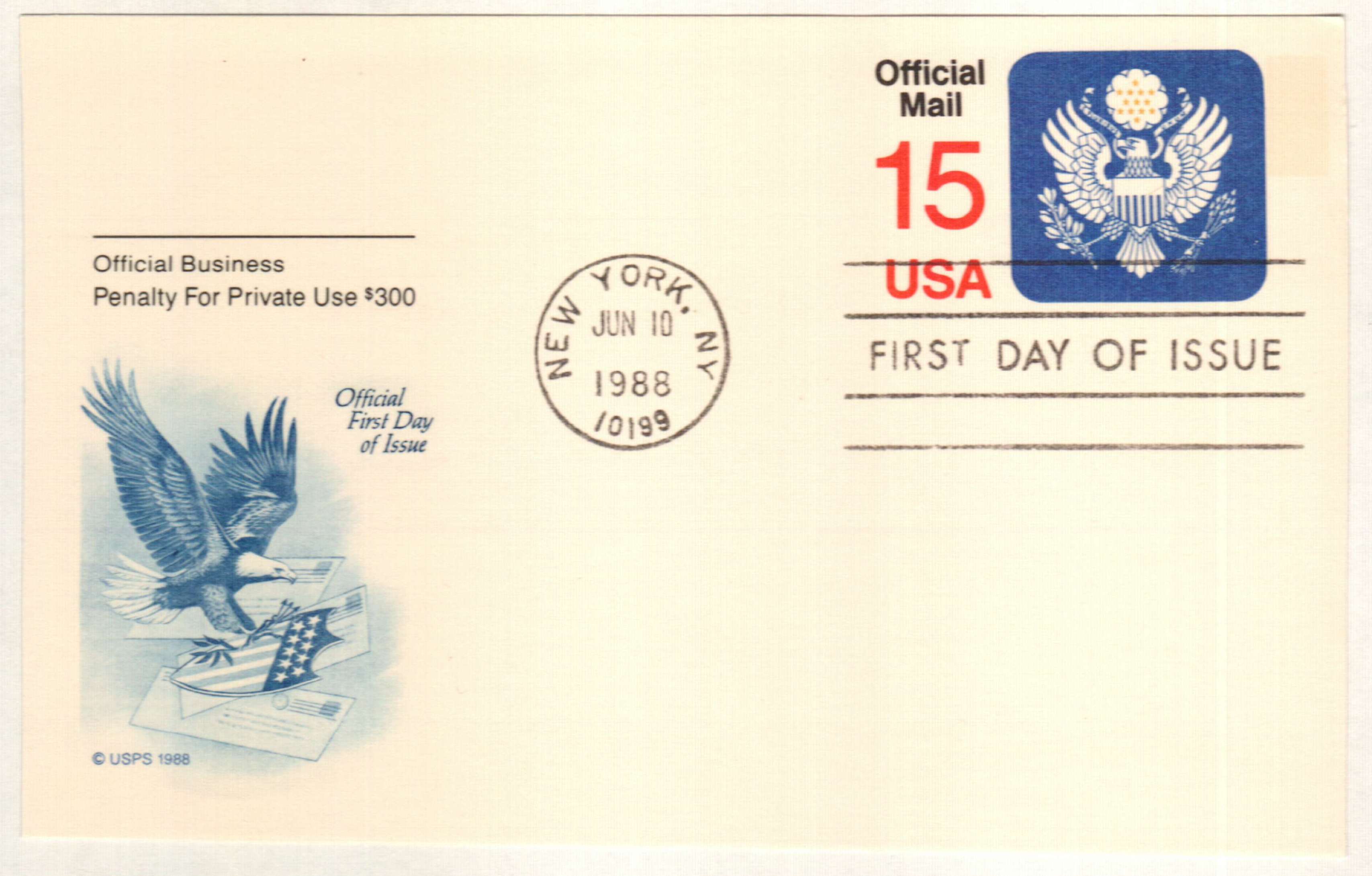 UZ4 - 1988 15c Official Postal Card, 4-color - Mystic Stamp Company