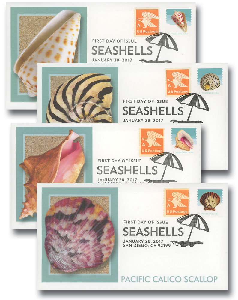 5167-70 - 2017 34c Seashells, coil stamps - Mystic Stamp Company