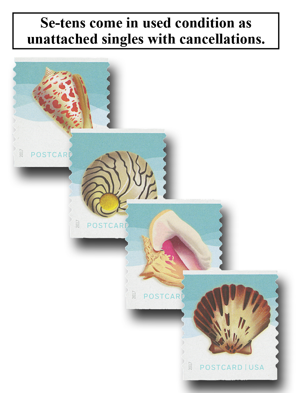 5167-70 - 2017 34c Seashells, coil stamps - Mystic Stamp Company