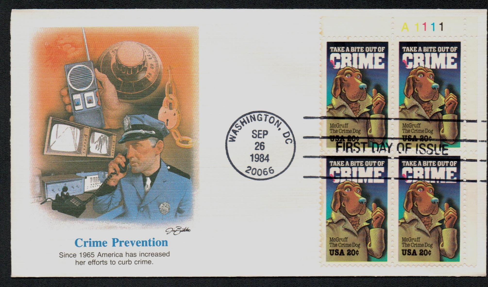2102 - 1984 20c McGruff the Crime Dog, Crime Prevention - Mystic Stamp ...