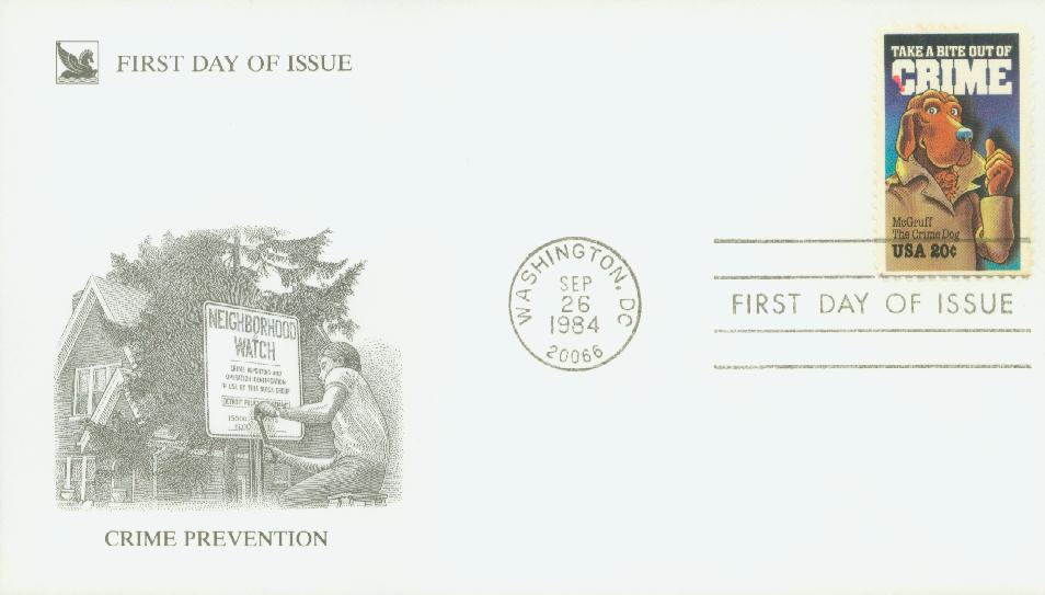 2102 - 1984 20c McGruff the Crime Dog, Crime Prevention - Mystic Stamp ...