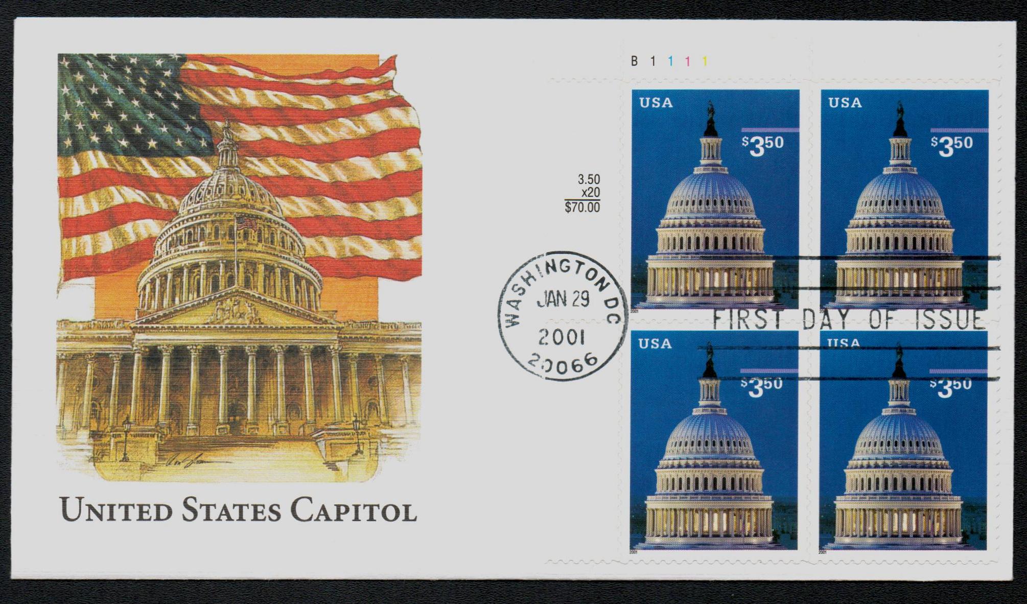 3472 - 2001 $3.50 US Capitol - Mystic Stamp Company