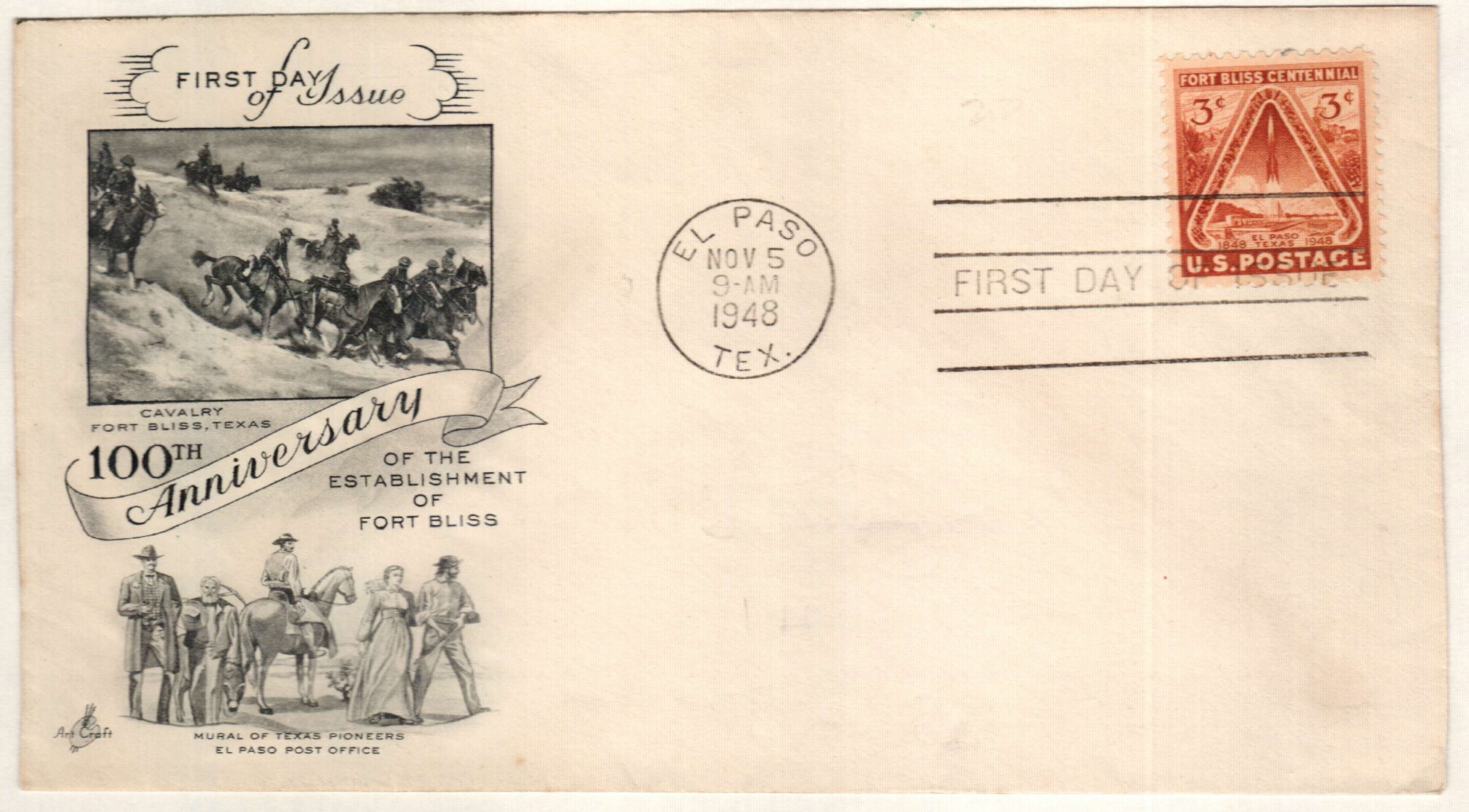 976 - 1948 3c Fort Bliss Centennial - Mystic Stamp Company