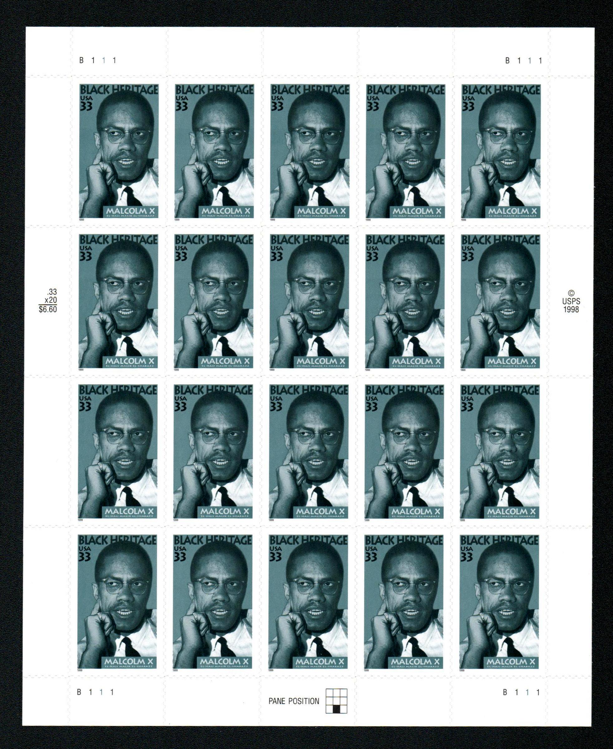 3273 - 1999 33c Black Heritage: Malcolm X - Mystic Stamp Company