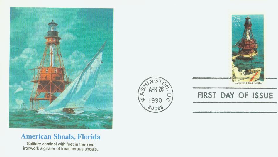 2473 - 1990 25c East Coast Lighthouses: American Shoals, Florida ...
