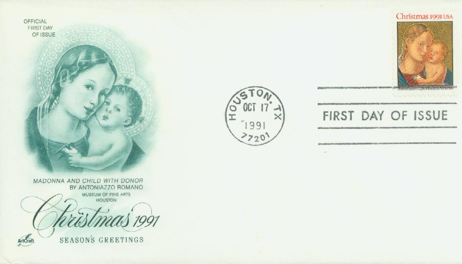 2578b - 1991 29c Madonna and Child, booklet single - Mystic Stamp Company