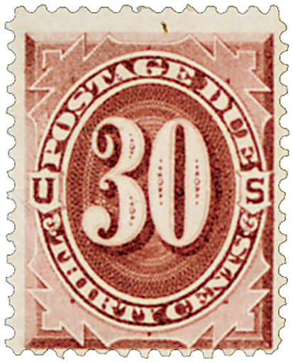 J27 - 1891 30c Postage Due Stamp - bright claret - Mystic Stamp Company