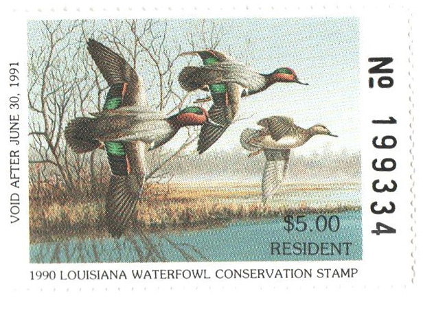 SDLA3 - 1990 Louisiana State Duck Stamp - Mystic Stamp Company