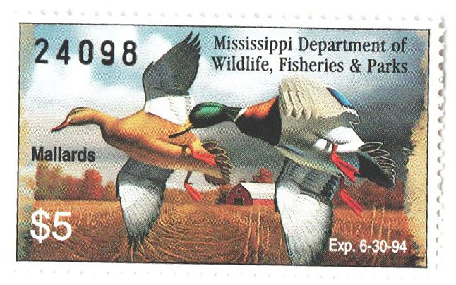 SDMS18 - 1993 Mississippi State Duck Stamp - Mystic Stamp Company