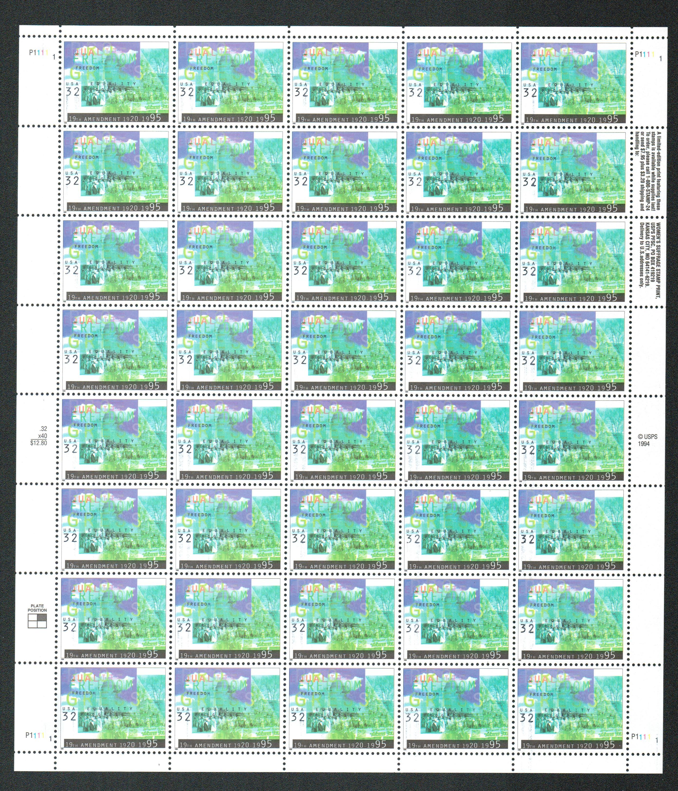 2980 - 1995 32c Women's Suffrage - Mystic Stamp Company