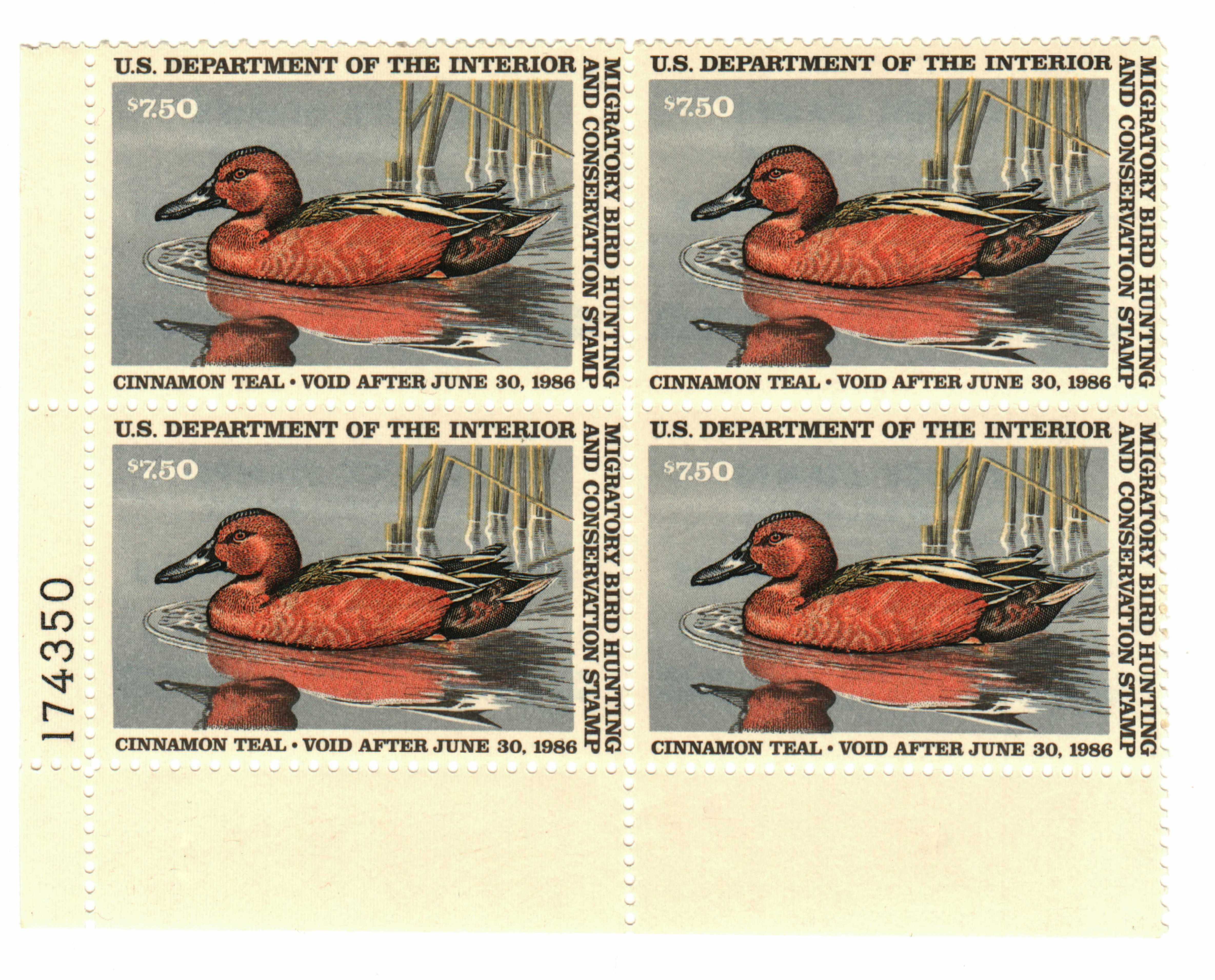 RW52 - 1985 $7.50 Federal Duck Stamp - Cinnamon Teal - Mystic Stamp Company