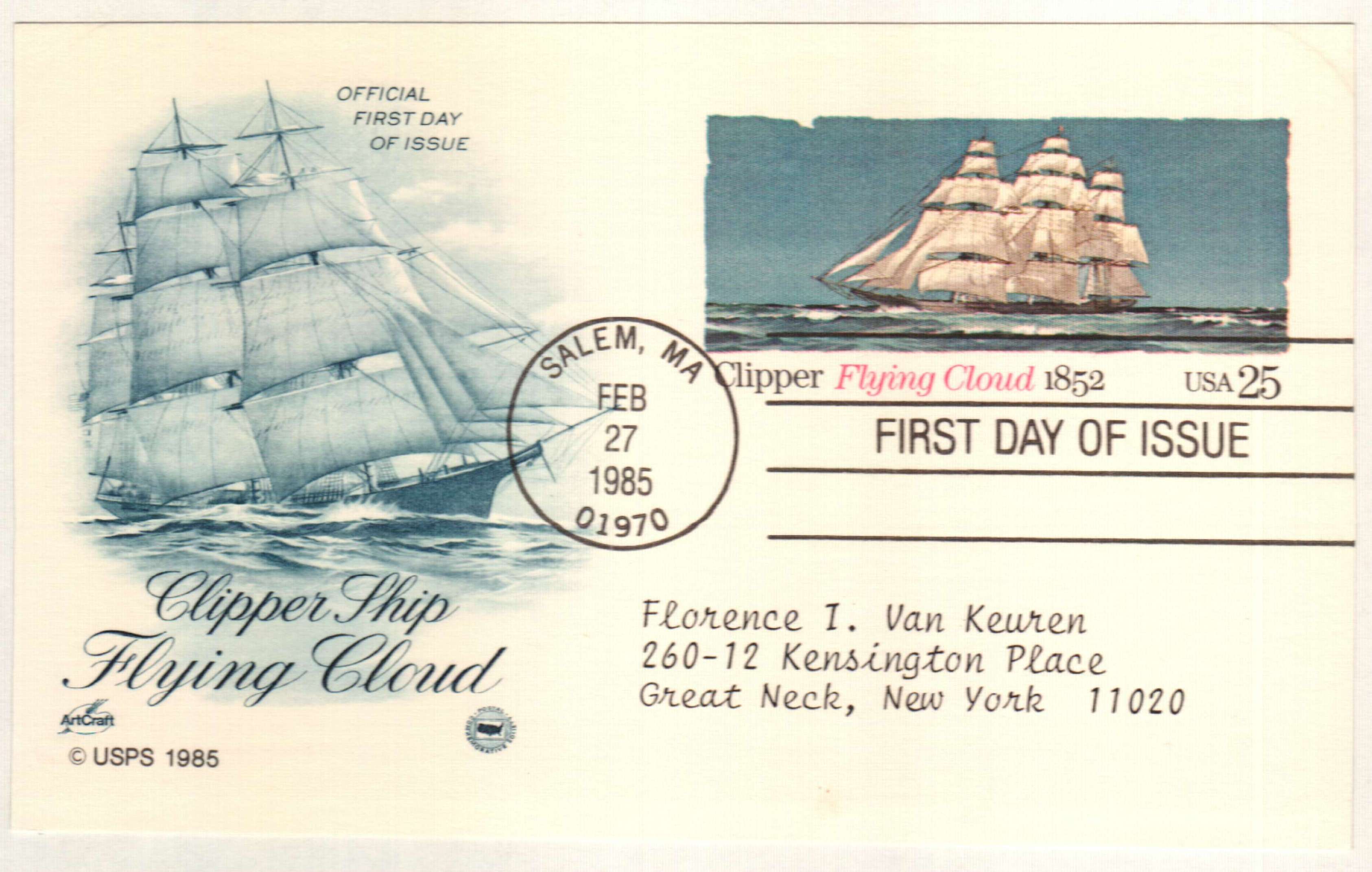 UX107 - 1985 25c Postal Card - Clipper Flying Cloud - Mystic Stamp Company