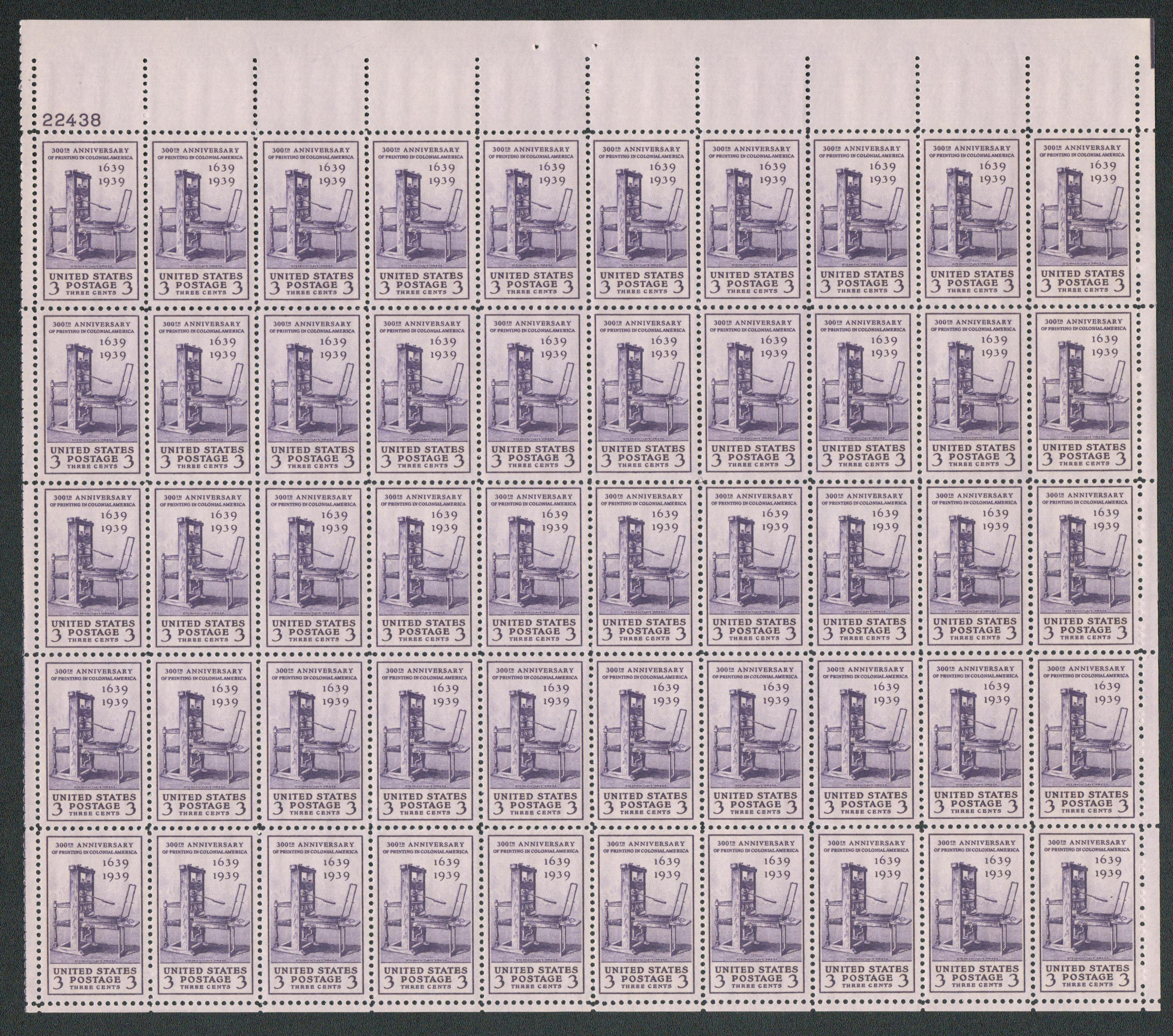 857 - 1939 3c Printing Tercentenary - Mystic Stamp Company