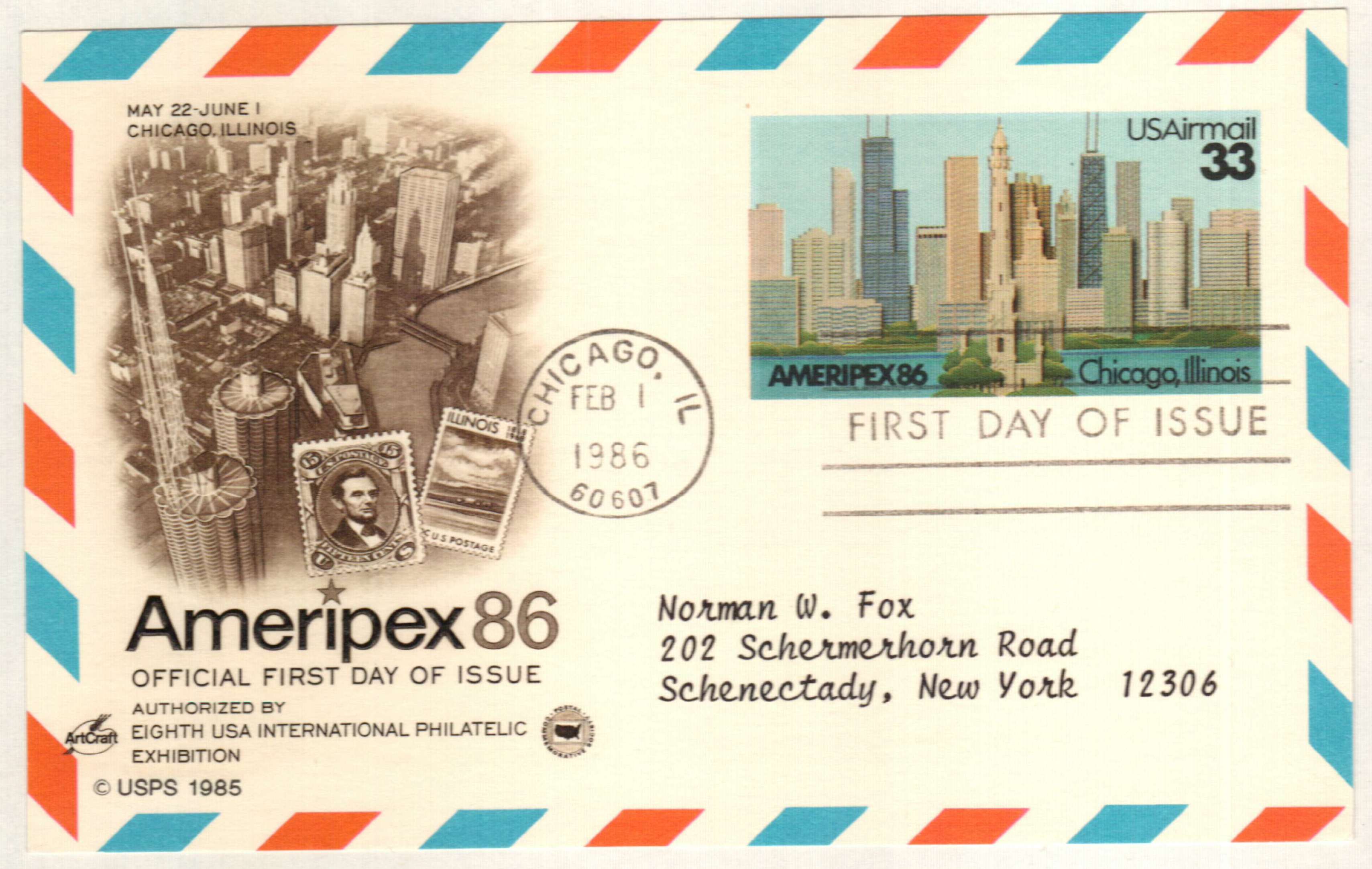 UXC23 - 1986 33c Air Mail Postal Card - AMERIPEX - Mystic Stamp Company
