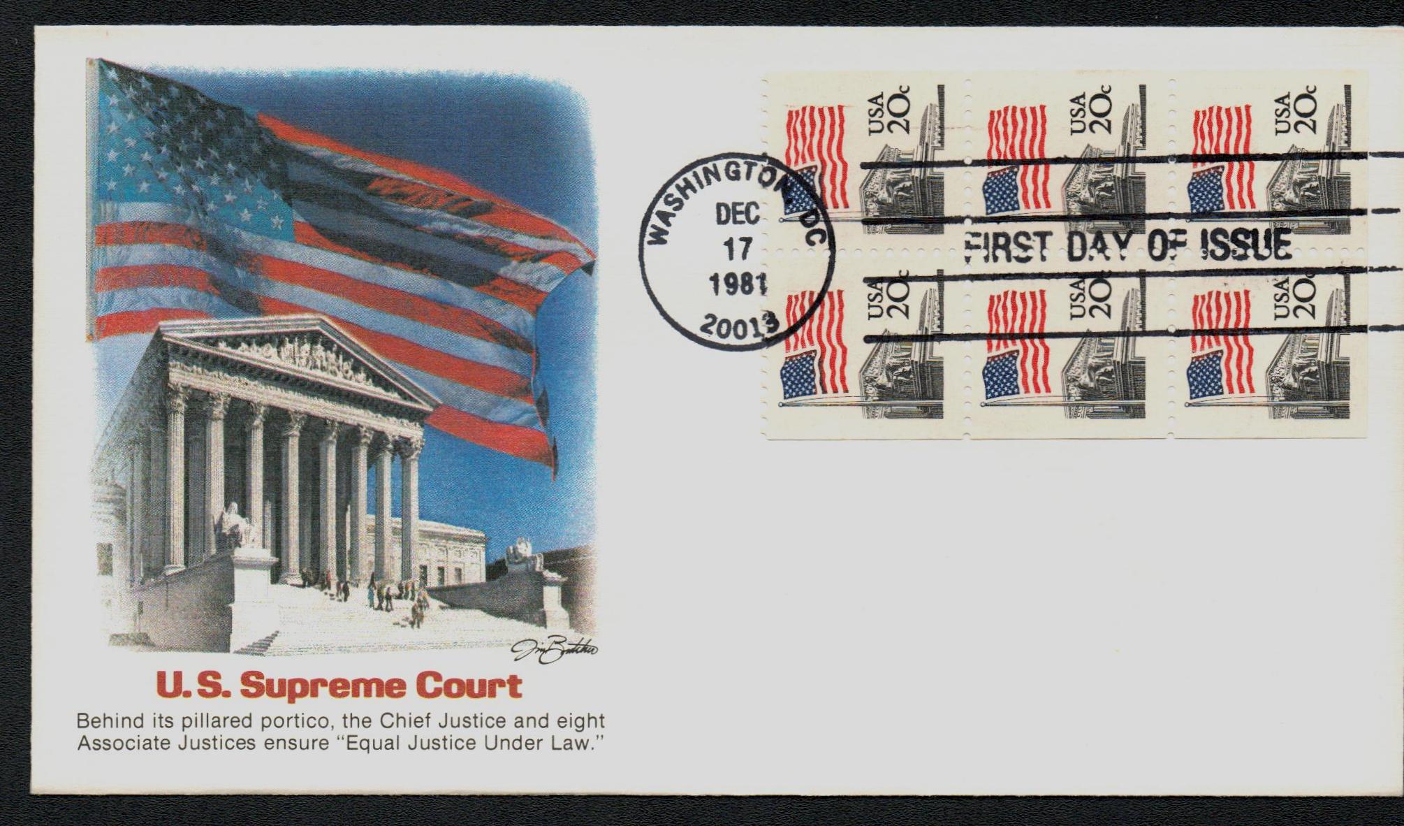 1896a - 1981 20c Flag over Supreme Court, booklet pane of 6 stamps ...