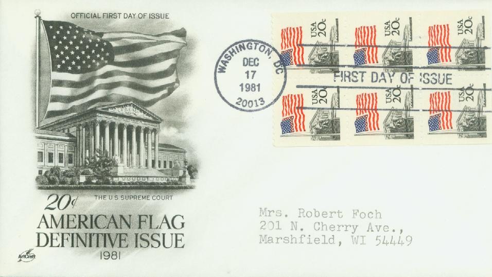1896a - 1981 20c Flag over Supreme Court, booklet pane of 6 stamps ...