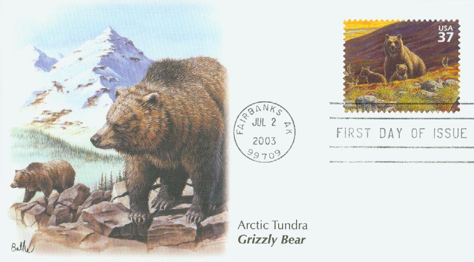 3802e - 2003 37c Arctic Tundra: Grizzly Bears - Mystic Stamp Company