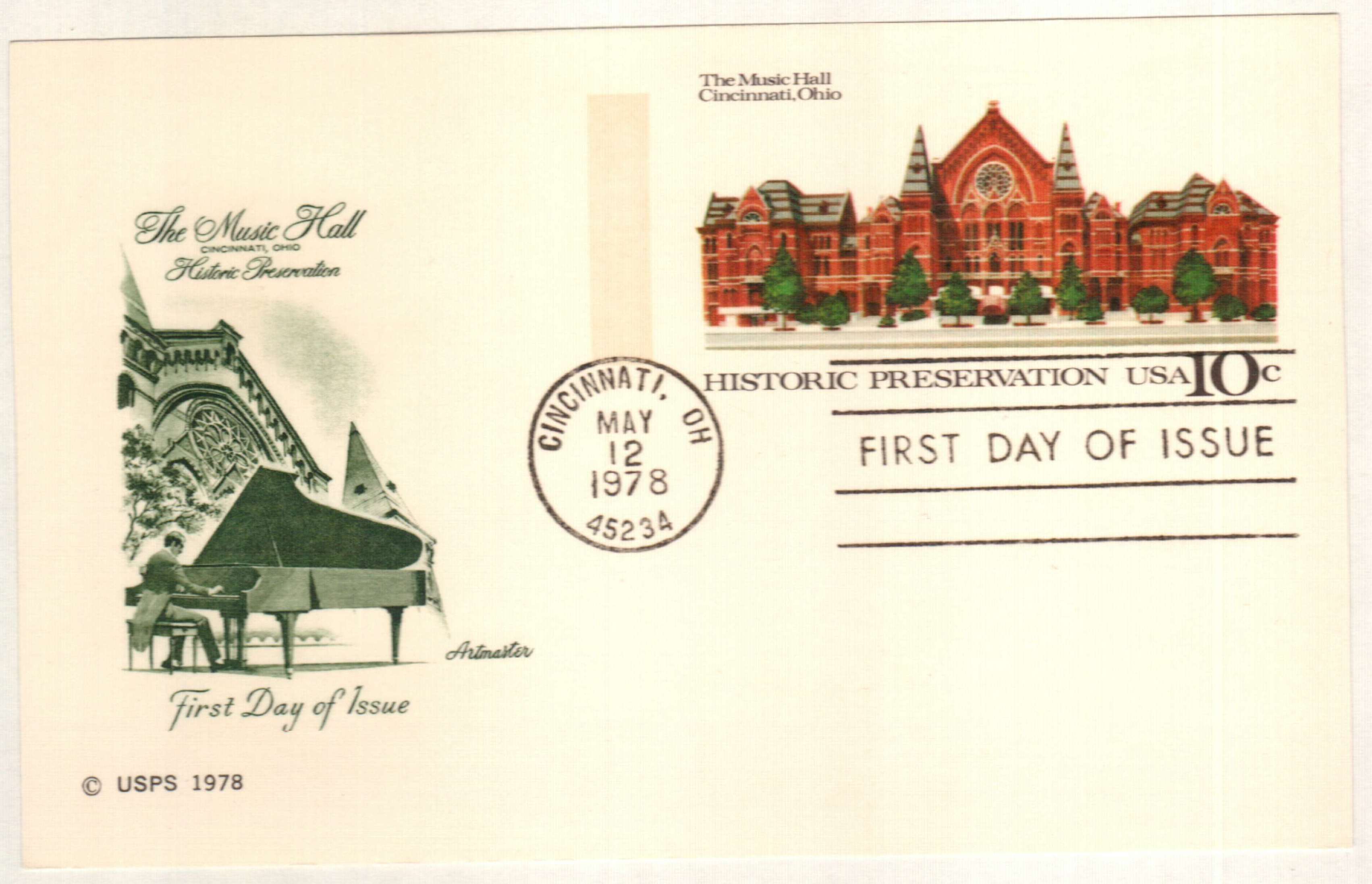 UX73 - 1978 10c Postal Card - Cincinnati Mic Hall - Mystic Stamp Company