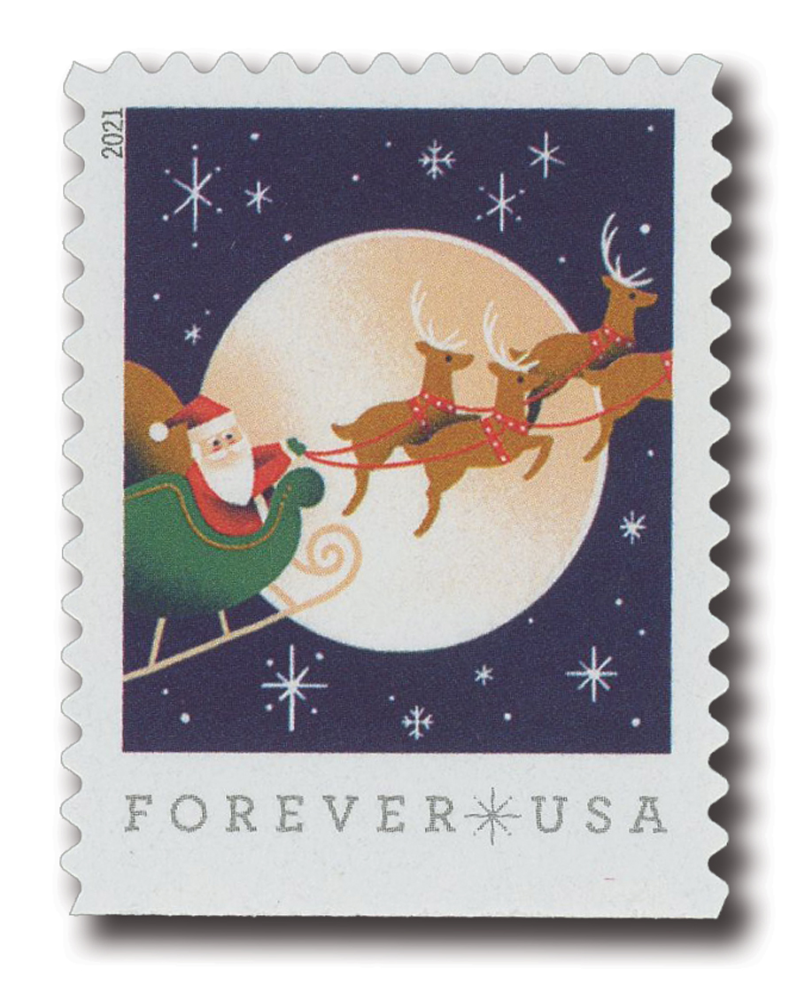5647 - 2021 First-Class Forever Stamps - Christmas: Santa Claus, Sleigh ...