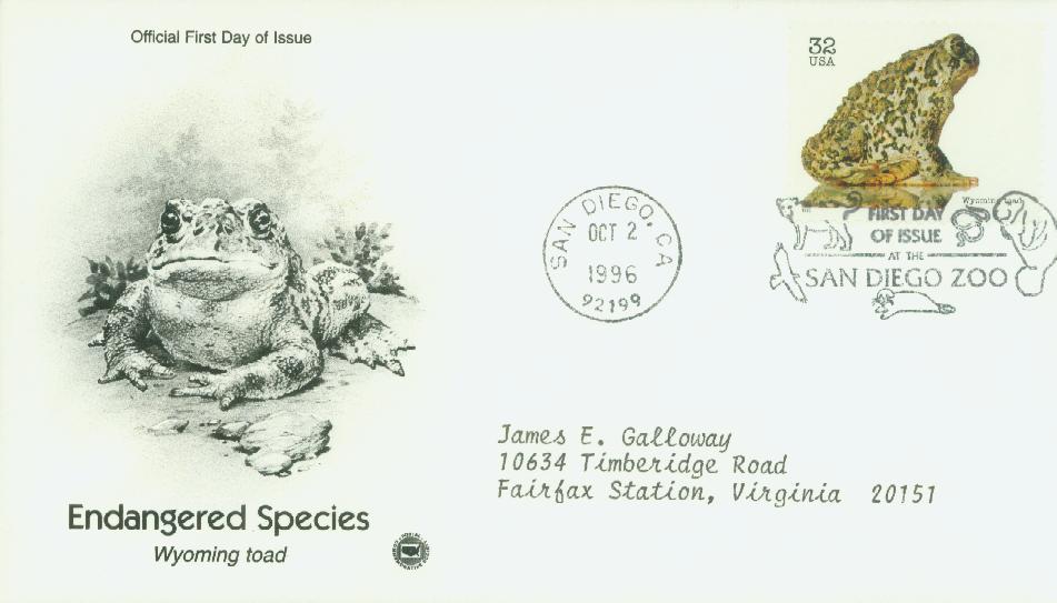 3105g - 1996 32c Endangered Species: Wyoming Toad - Mystic Stamp Company