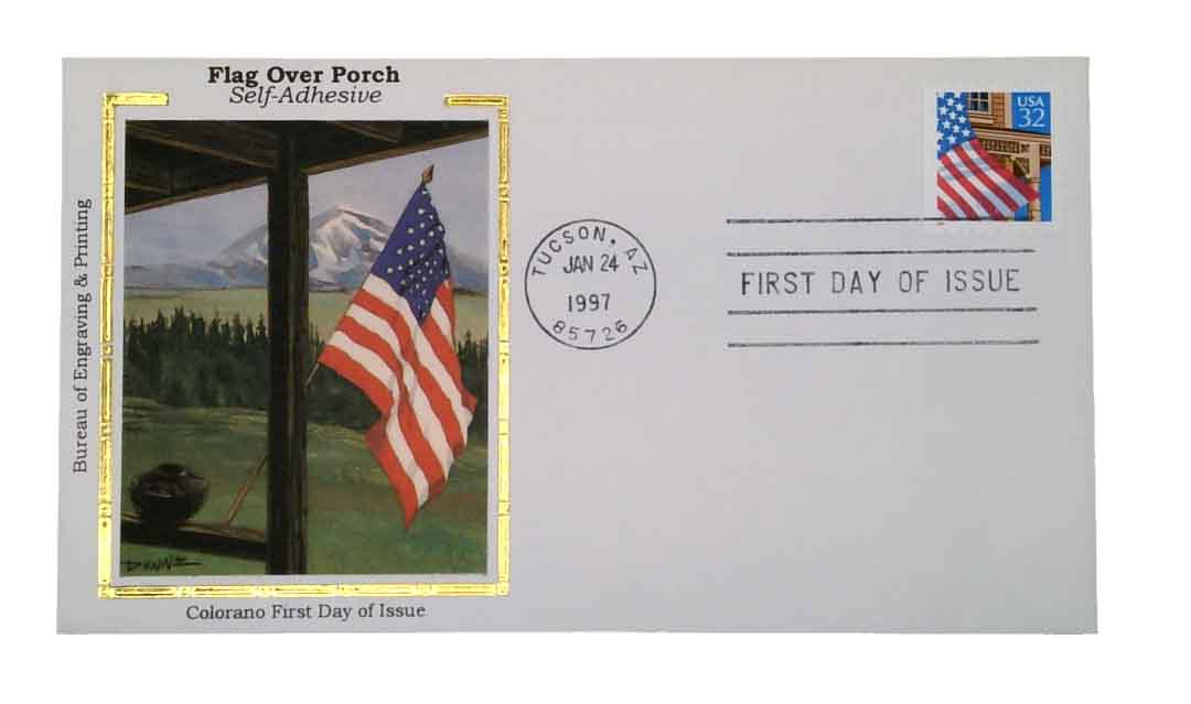 2921b - 1997 32c Flag Over Porch, red date, booklet single - Mystic ...