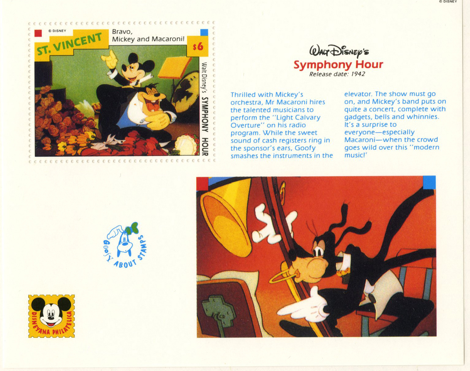 MDS452B - St. Vincent 1992 Mickey and Macaroni S/S - Mystic Stamp Company