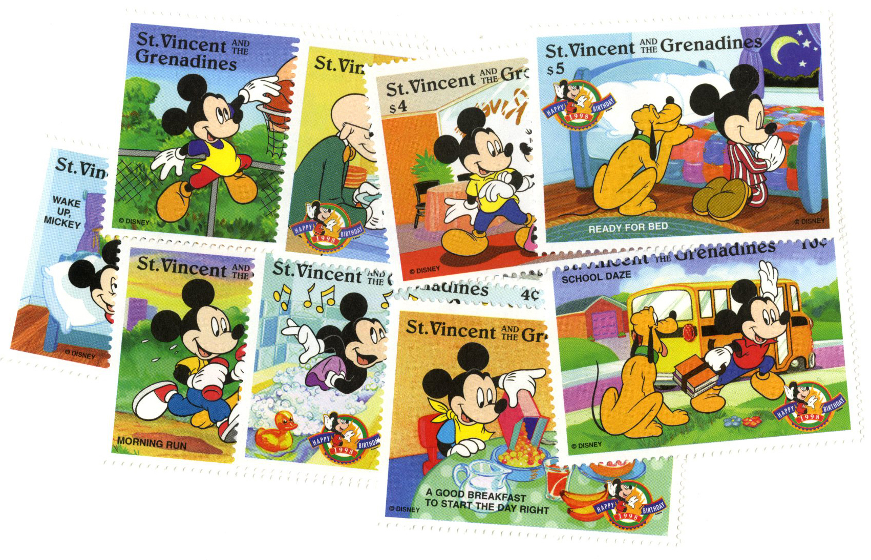 MDS459A - St. Vincent A Day as Mickey, 9 Stamps - Mystic Stamp Company