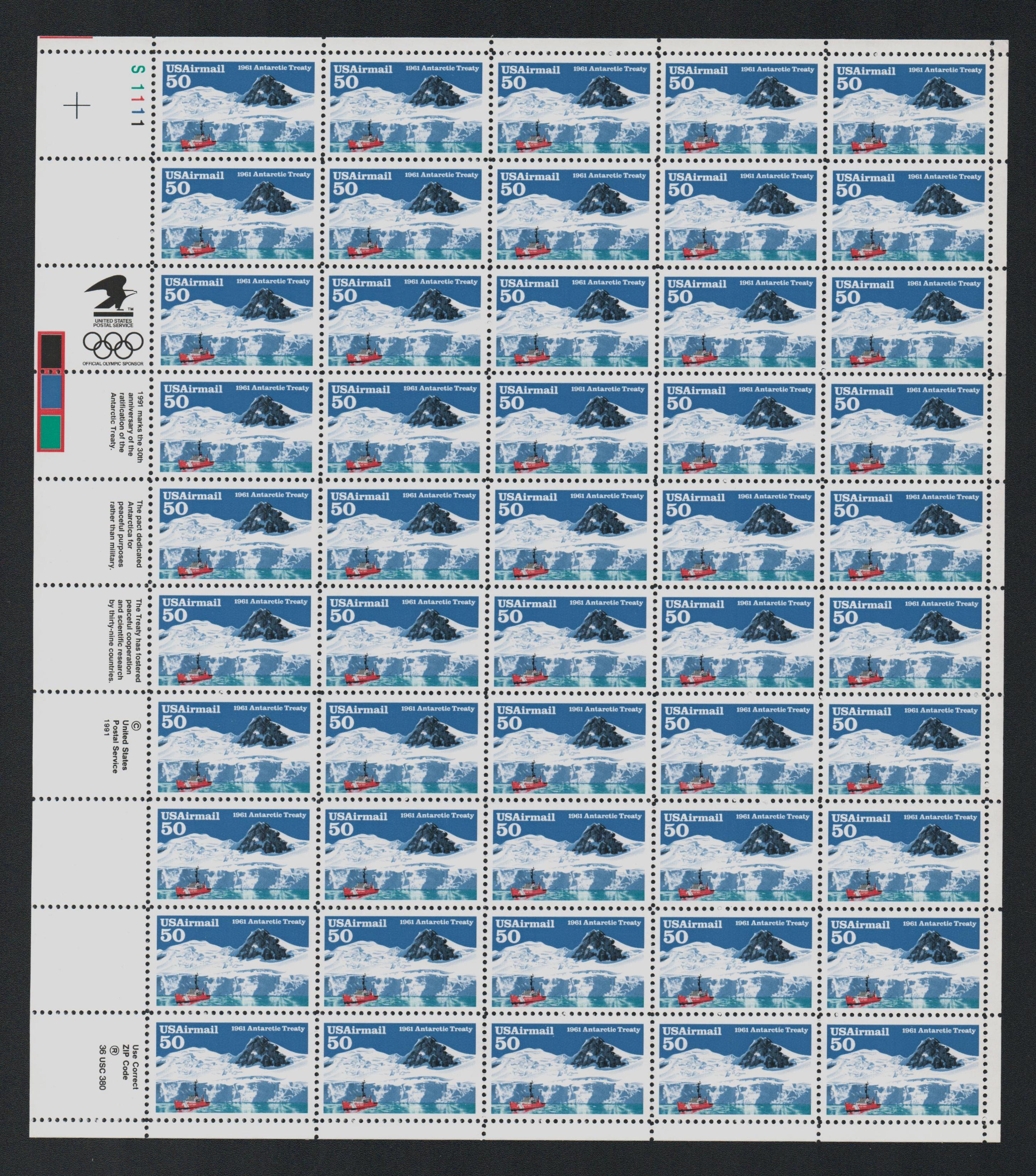 C130 - 1991 50c Antarctic Treaty - Mystic Stamp Company