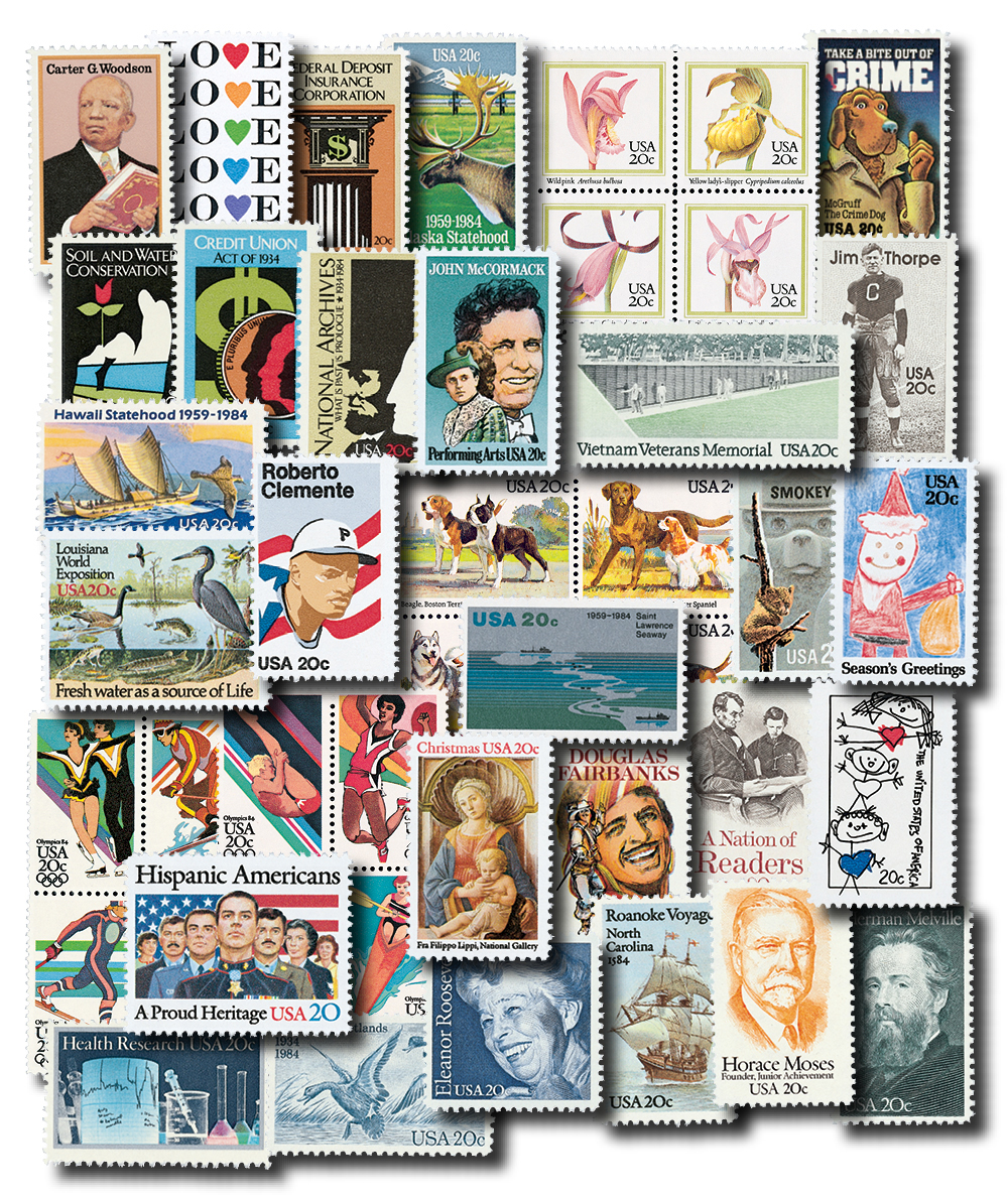 YS1984C - 1984 Complete Commemorative Year Set, 44 stamps - Mystic ...