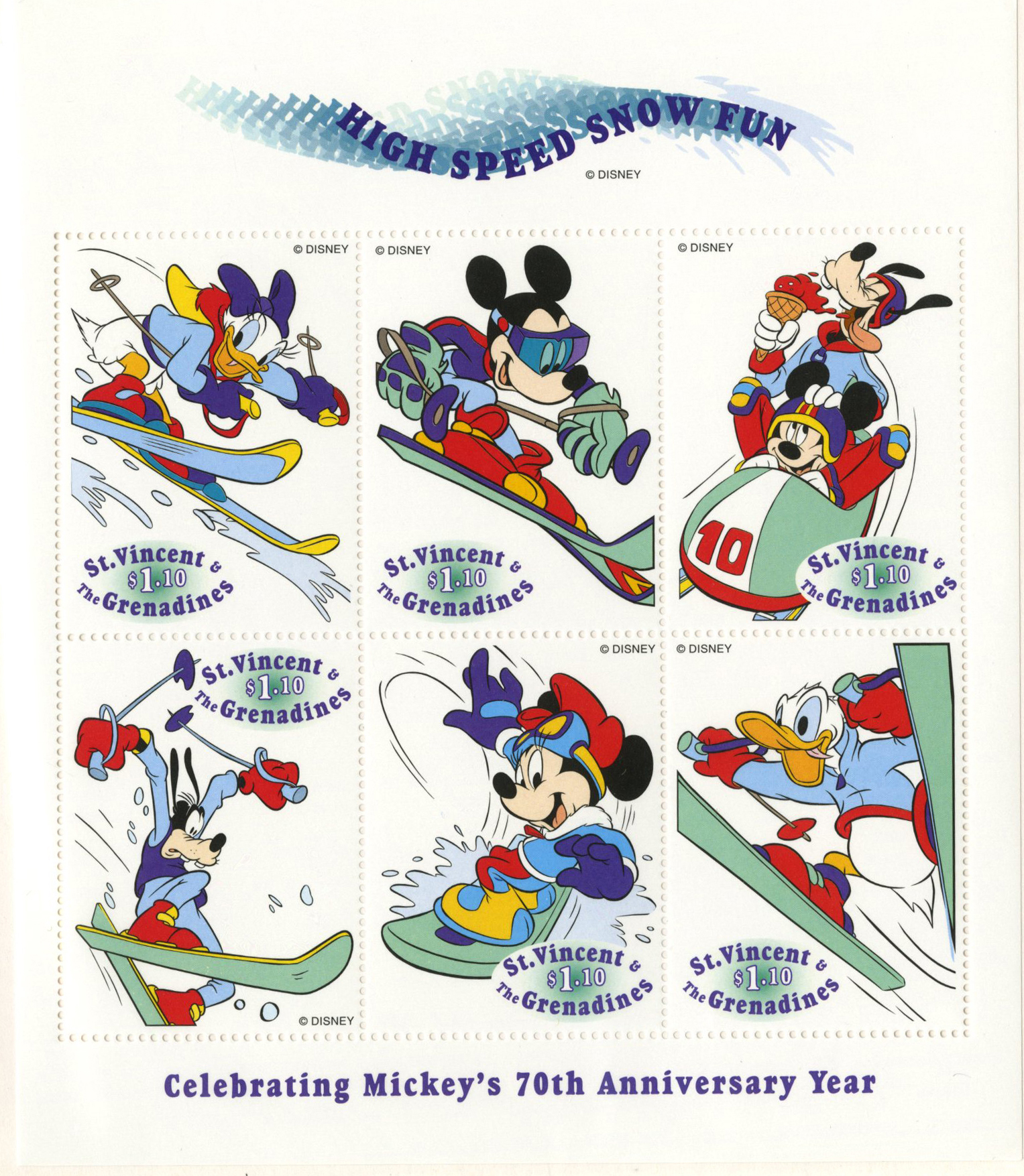 MDS461A - St. Vincent 1998 Snow Fun, 6/sheetlet - Mystic Stamp Company