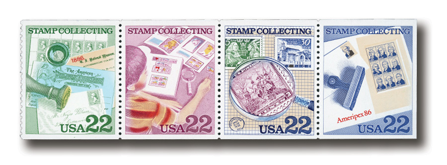 M10453 - 1986 22c Stamp Collecting #2201b Error Mint Pane of 4 with ...