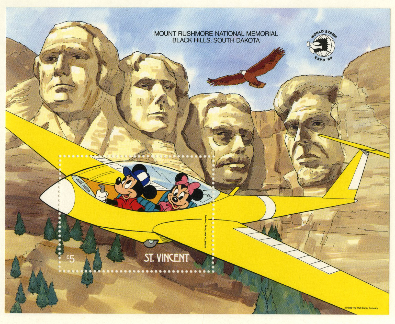 MDS442B - St. Vincent 1989 Mt. Rushmore, SD, S/S - Mystic Stamp Company