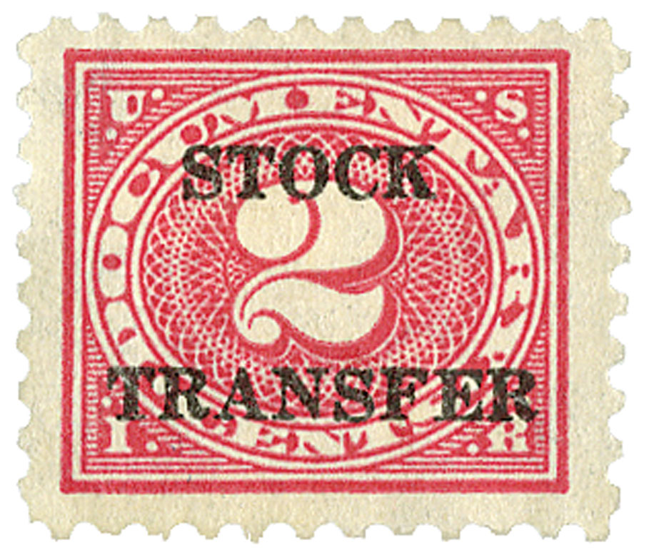 RD39 - 1920 2c Stock Transfer Stamp, carmine rose, horizontal overprint ...