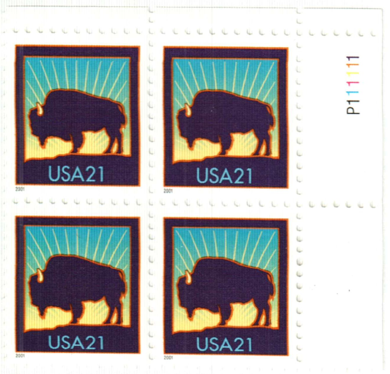 3467 - 2001 21c Bison, small 2001 - Mystic Stamp Company