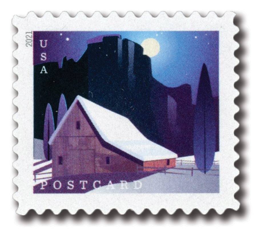 5549 - 2021 36c Barns: Western Barn in Winter - Mystic Stamp Company