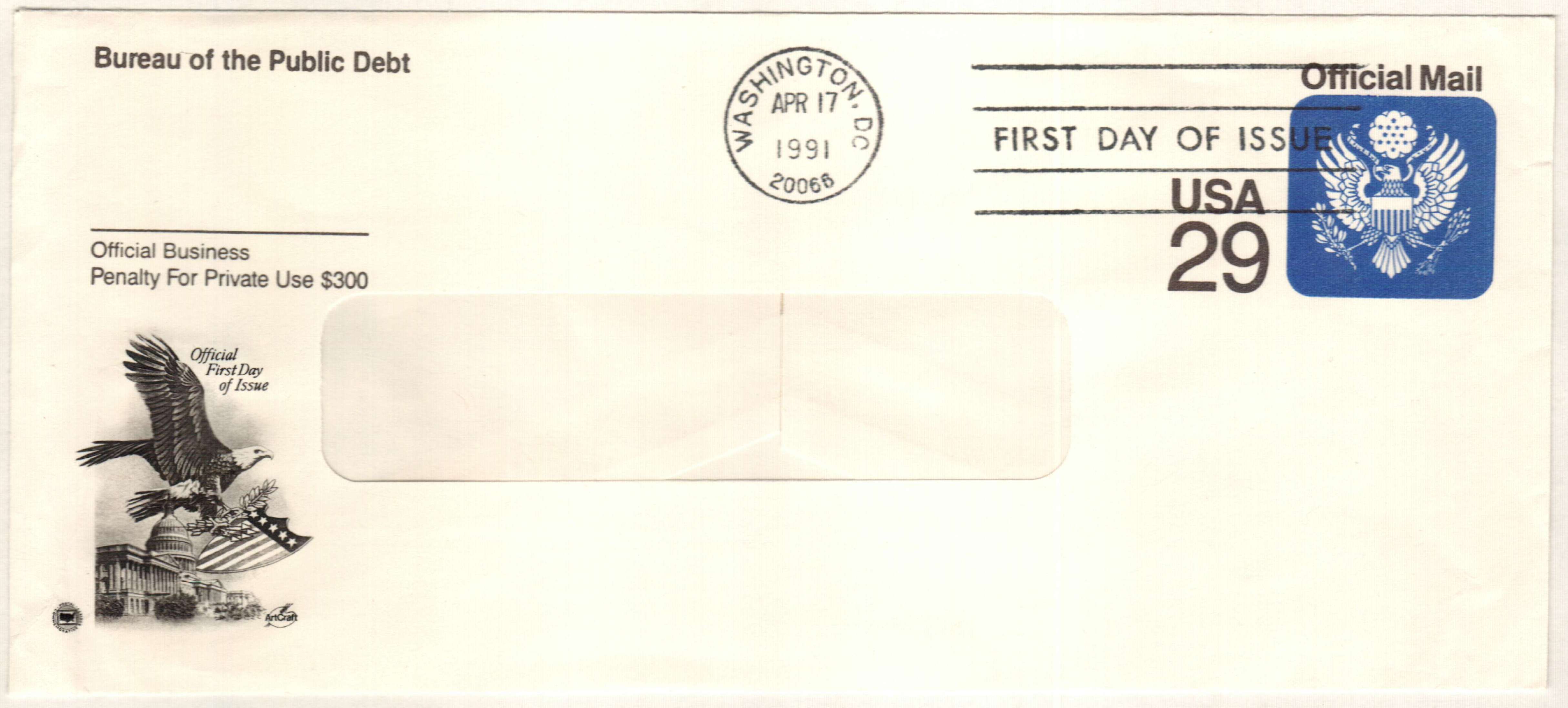UO85 - 1991 29c Official Mail, Stamped Envelope - Mystic Stamp Company