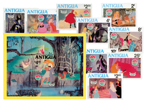 MDS219 - 1980 Disney's Sleeping Beauty, Mint, Set of 9 Stamps and Souvenir Sheet, Antigua ...