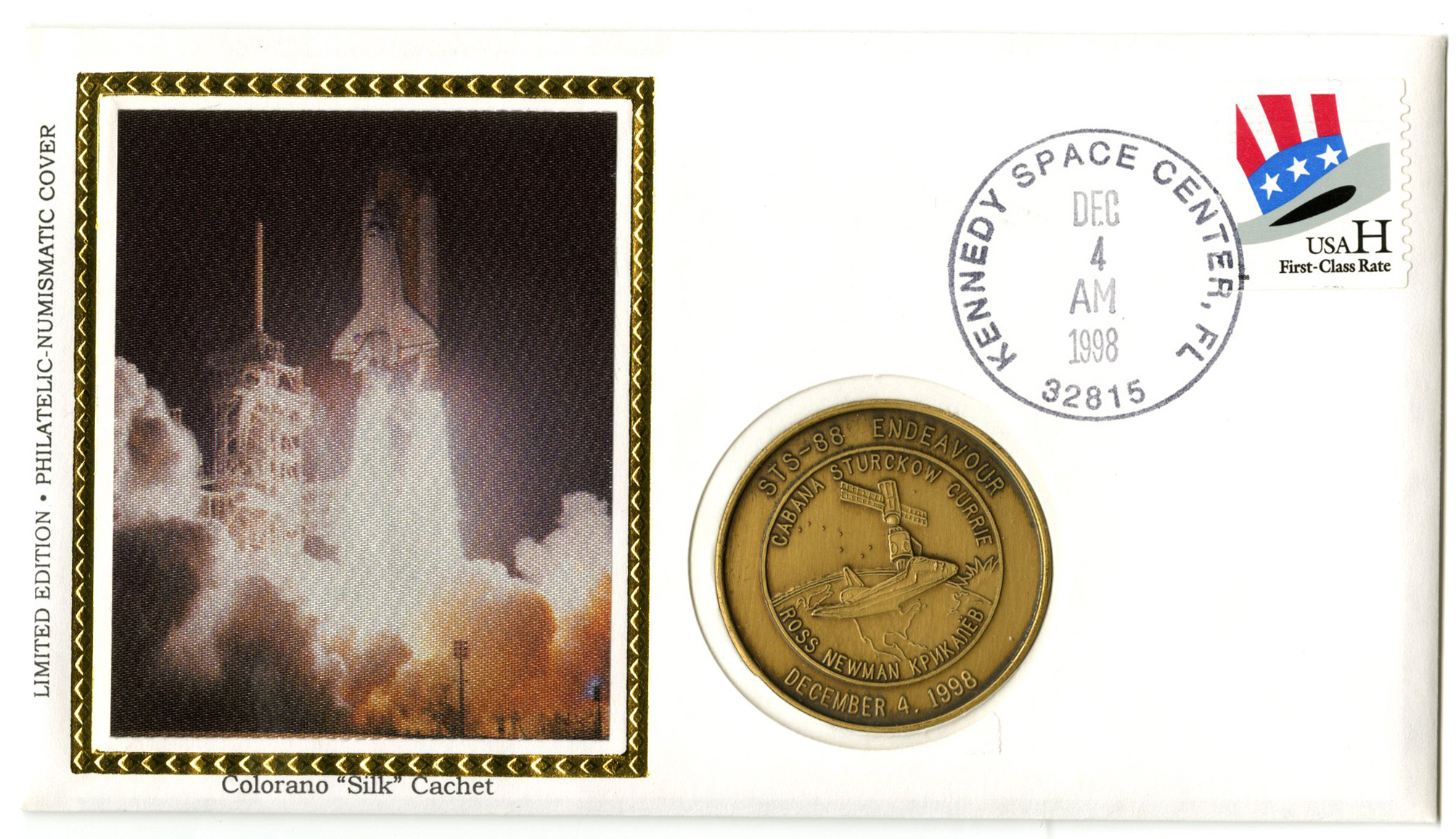 STS88M - STS-88. Launch cover with official medal - Mystic Stamp Company