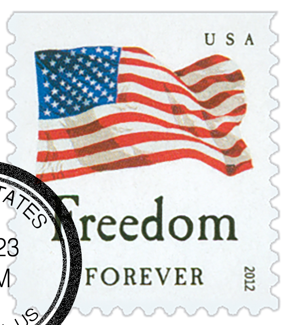 4641 - 2012 First-Class Forever Stamp - Flag and "Freedom" with Colored ...