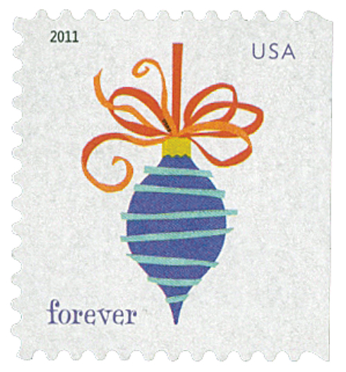 4581 - 2011 First-Class Forever Stamp - Holiday Baubles: Blue Lines ...